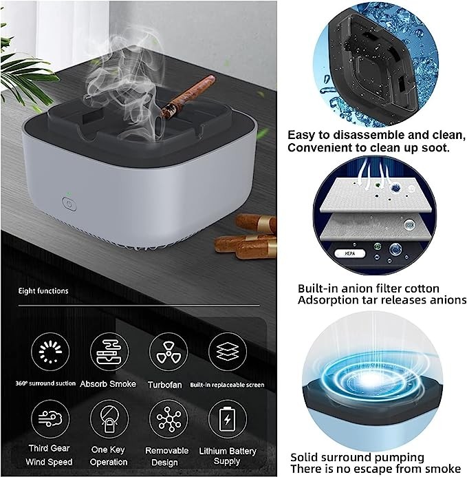 Scrumieră inteligentă cu aspirație și purificare: Redu riscul de fumat ...